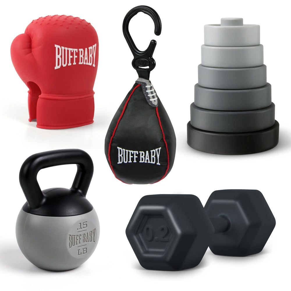 Buff Baby Gift Bundle - Rattles, Teether, and Hanging Toy