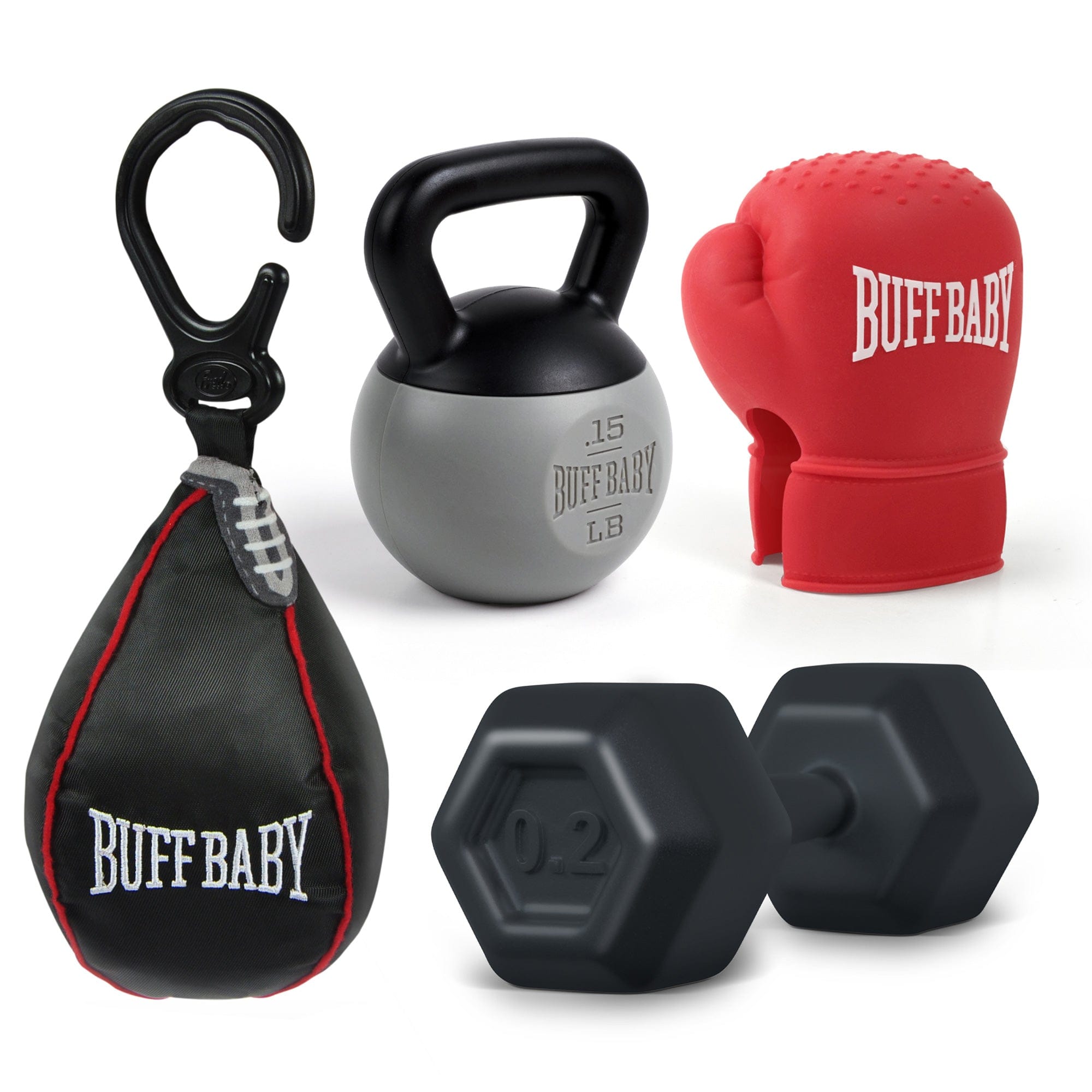 Buff Baby Gift Bundle - Rattles, Teether, and Hanging Toy