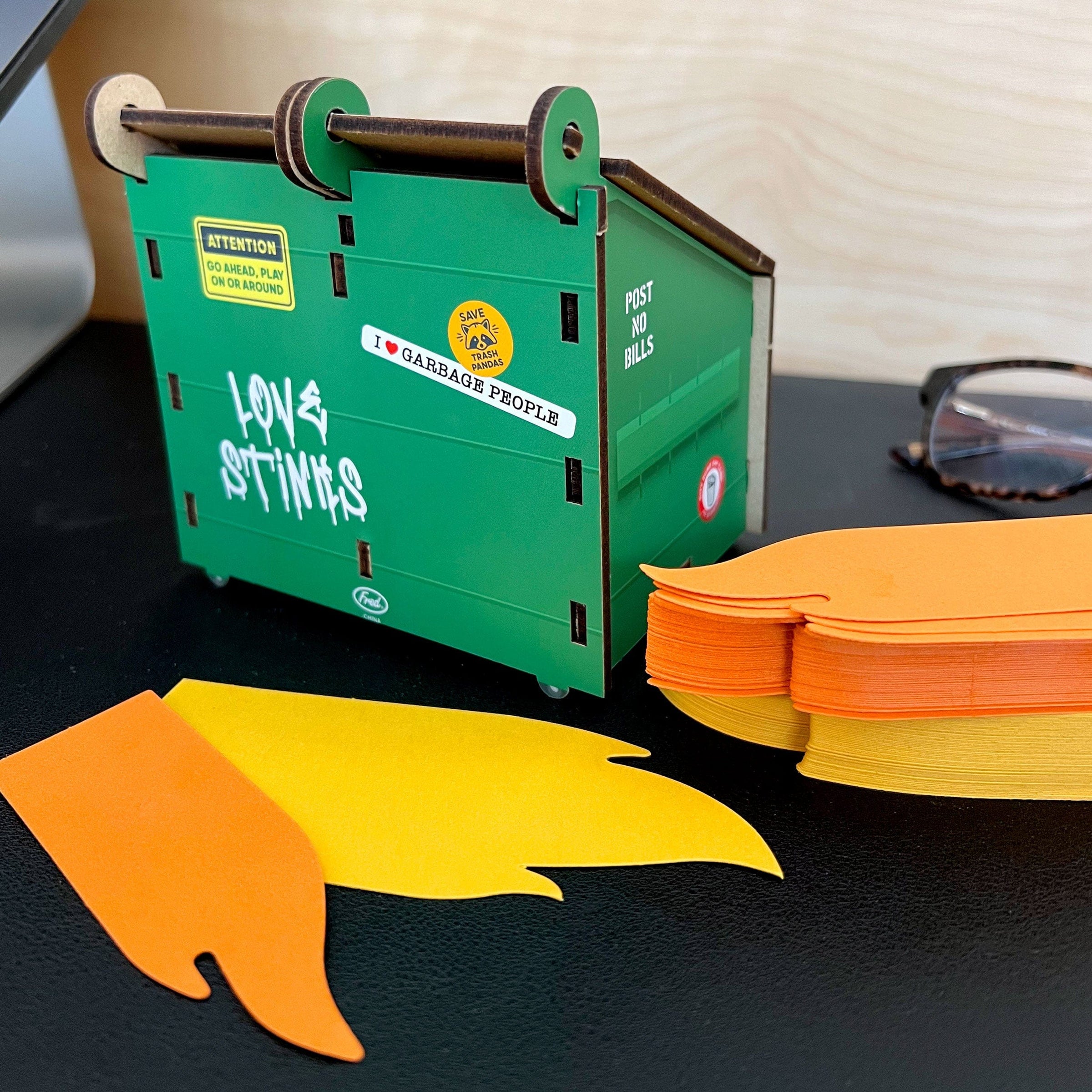 DESK DUMPSTER | Dumpster Fire Pencil Holder with Flame Note Cards